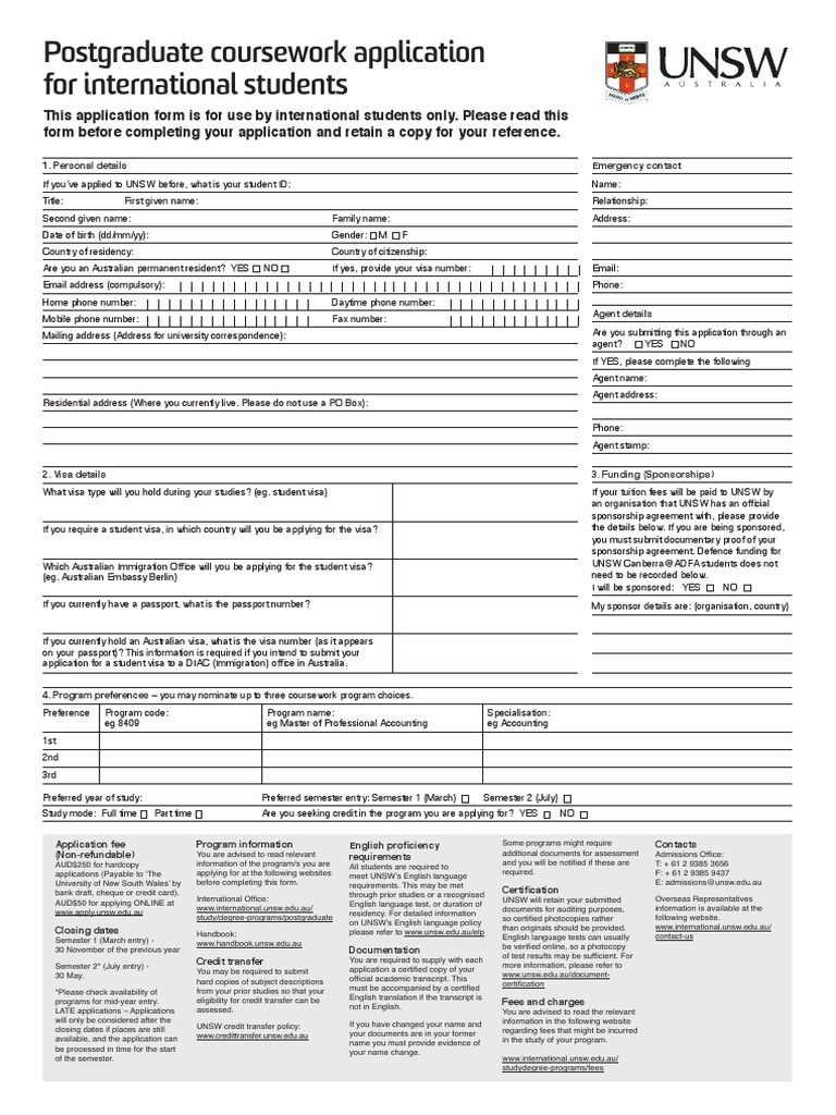 UNSW Postgraduate Application Guide | PDF | University And College ...