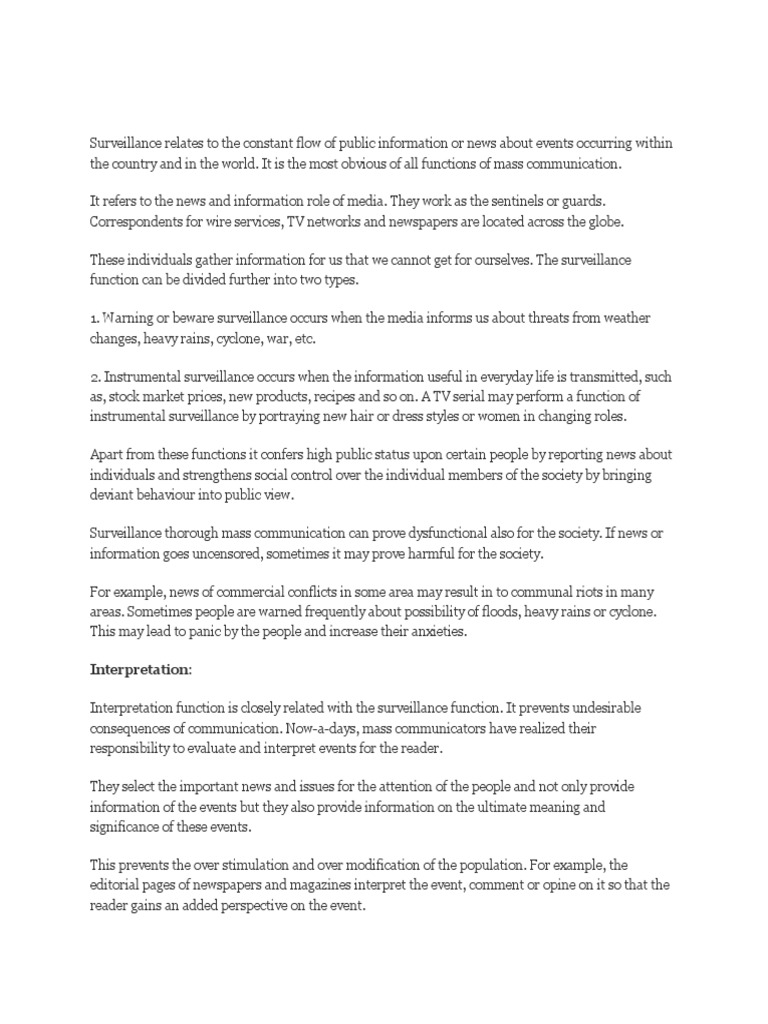 Functions of Media | PDF | News | Mass Media