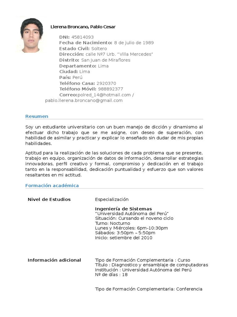 Curriculum Vitae Pablo Llerena | PDF | Microsoft | Windows XP