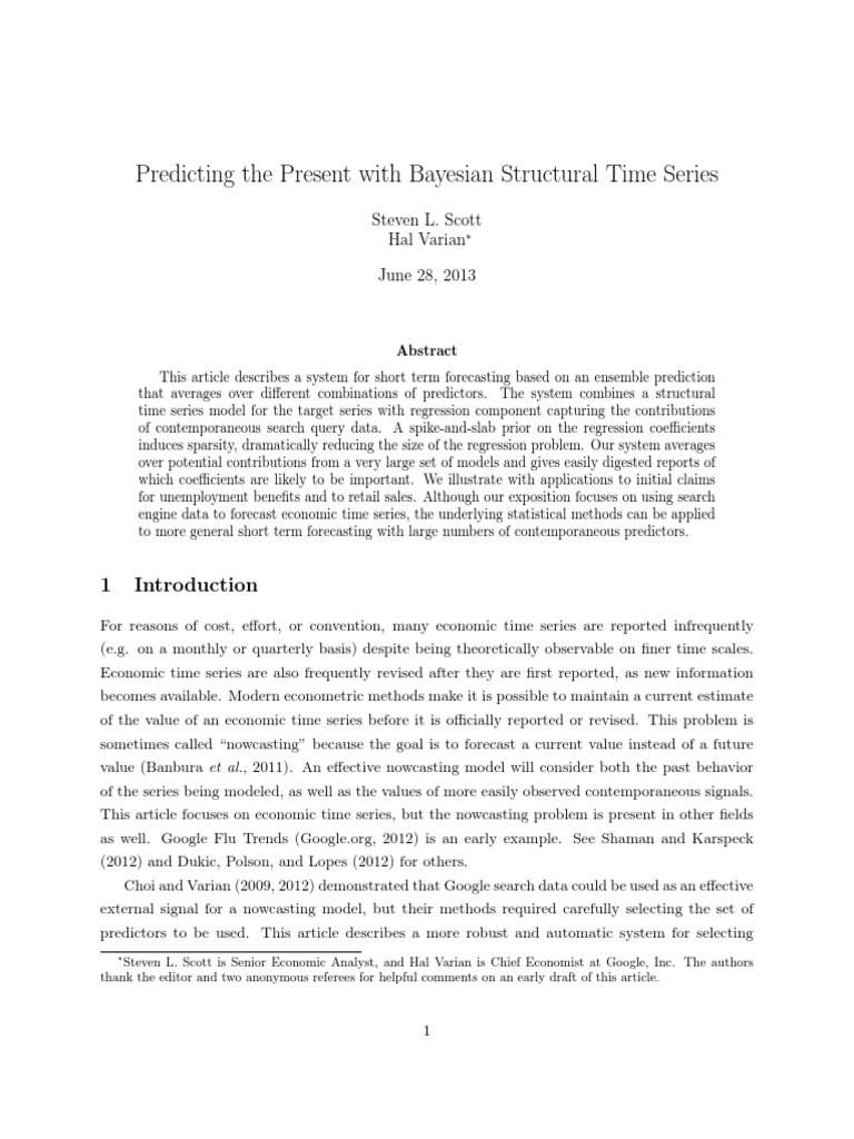 Predicting Current Economic Indicators with Bayesian Structural Time Series Models Using Google ...
