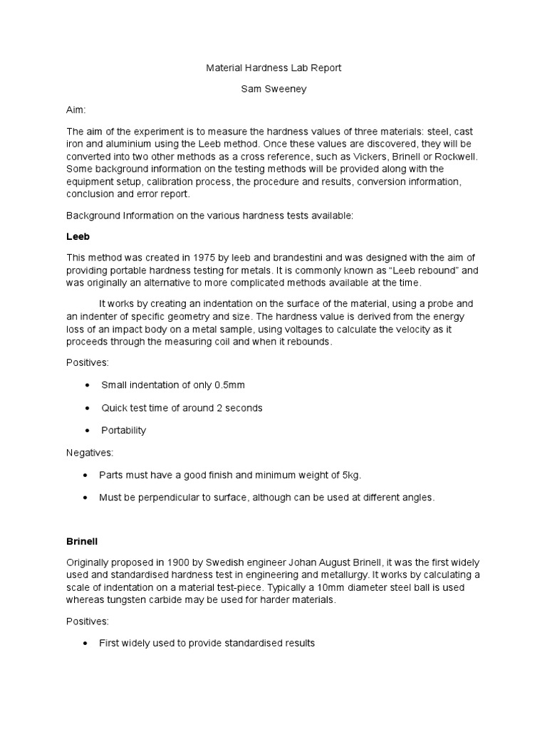 Material Hardness Lab Report | PDF | Chemical Product Engineering ...