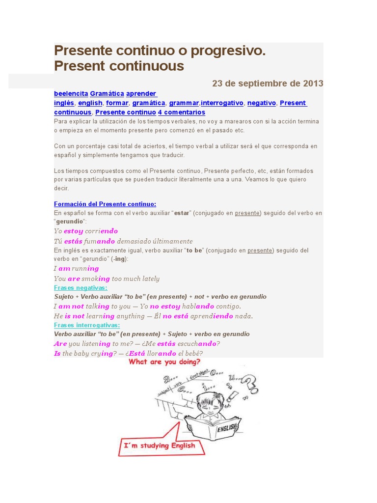 Presente Continuo o Progresivo | PDF | Verbo | Mecánica del lenguaje