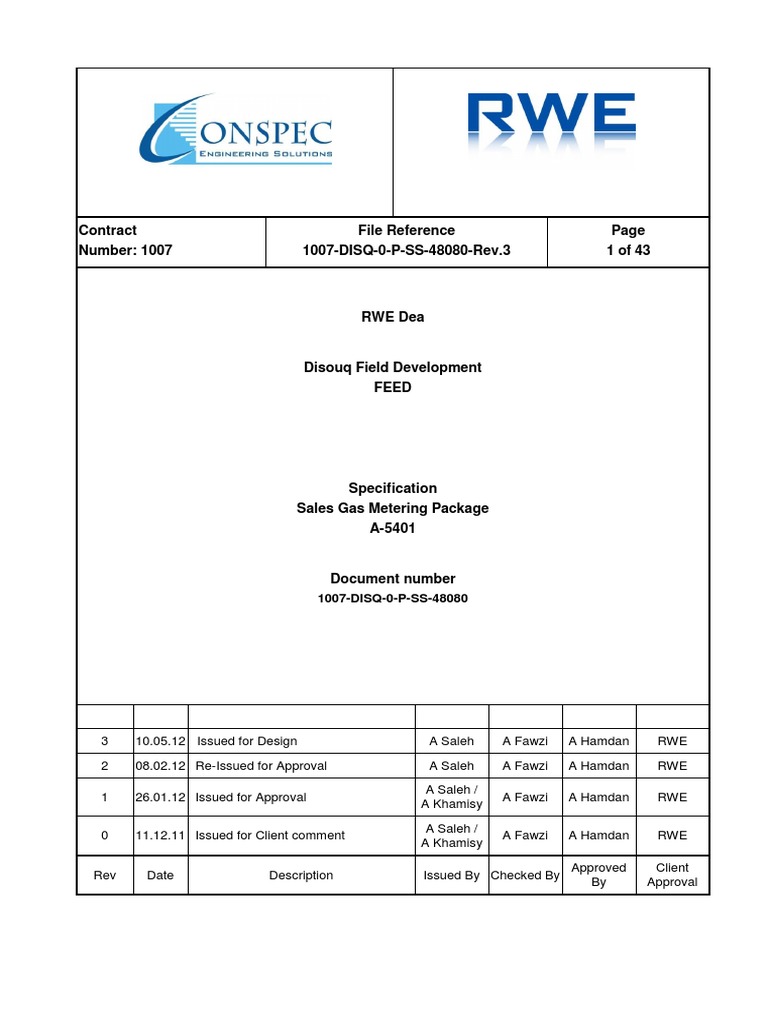 Sales Gas Metering Package Specification | PDF | Pipe (Fluid Conveyance ...