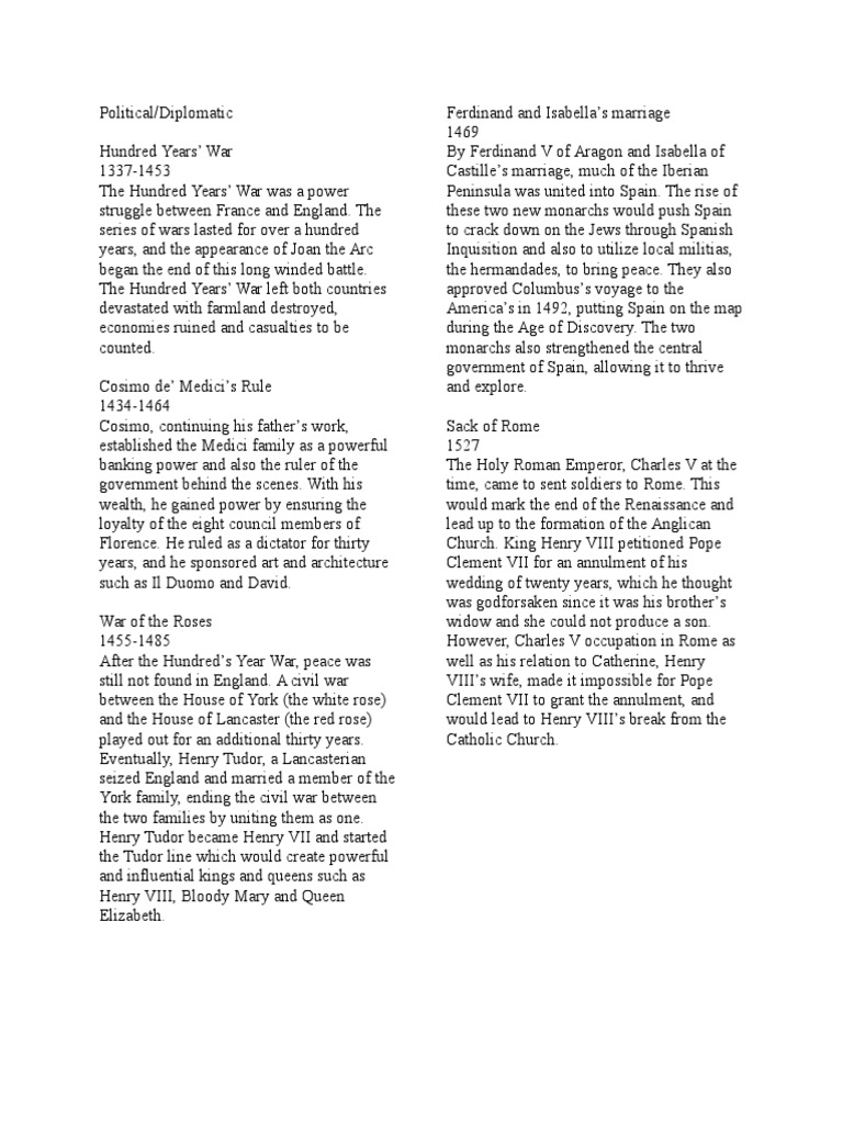 AP Euro Timeline For Renaissance and Reformation | PDF | Protestant ...