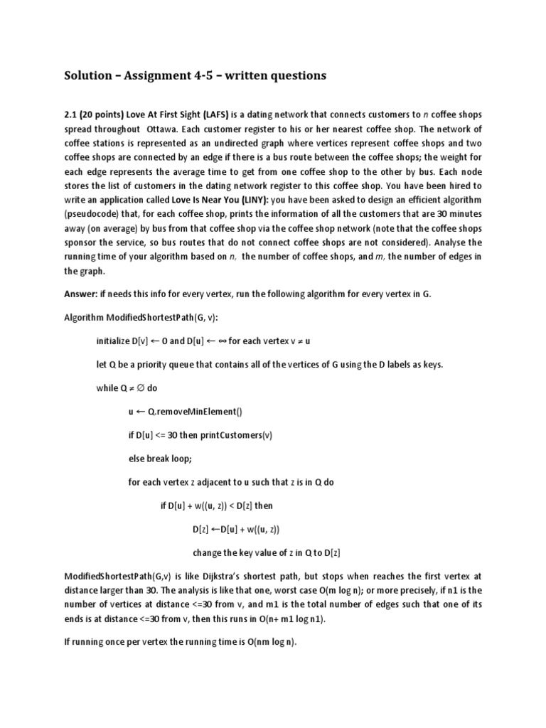 Assignment5 (Written) Solution | PDF | Vertex (Graph Theory) | Algorithms And Data Structures