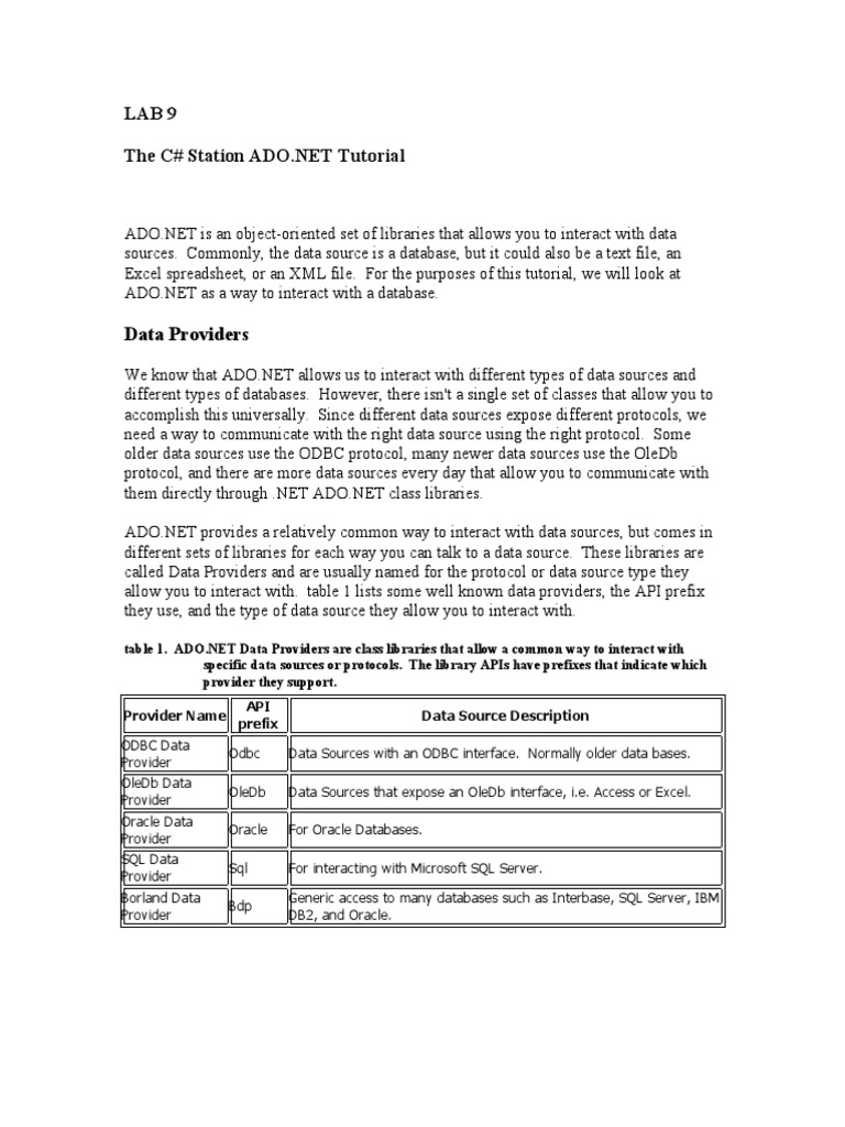 Lab 9-The C# Station ADO - Net Tutorial | PDF | Microsoft Sql Server | Databases