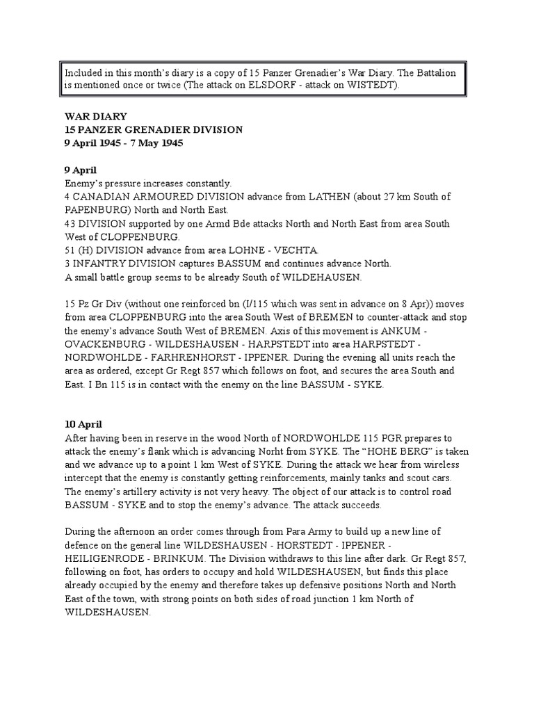 15 Pz Gr Div War Diary: April 1945 | PDF | Division (Military) | Battalion