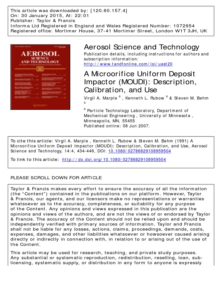 Aerosol Science and Technology: To Cite This Article: Virgil A. Marple ...