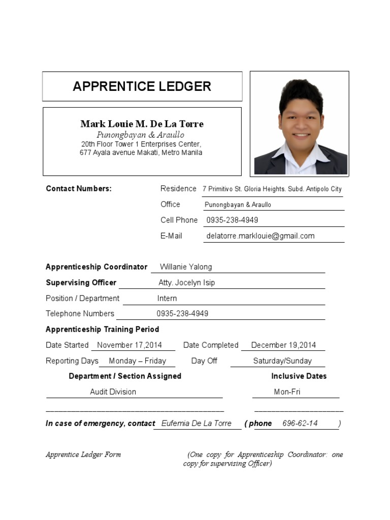 OJT Apprentice Ledger | PDF | Career & Growth