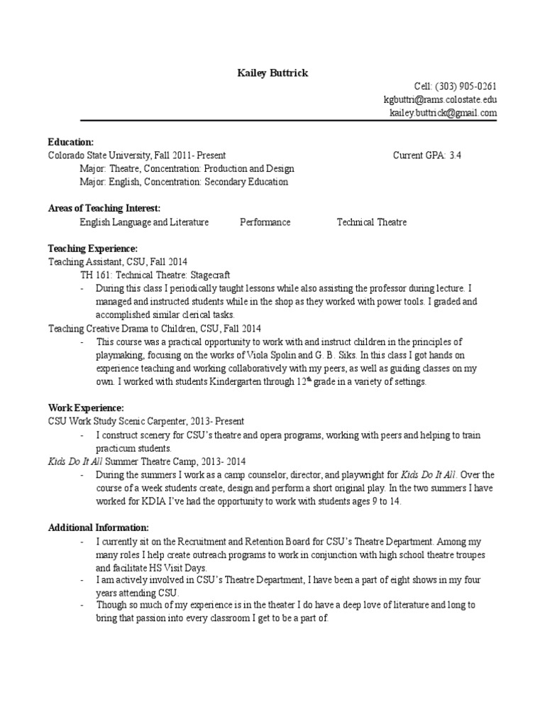 Educ 450 Teaching Resume | PDF | Language Arts & Discipline