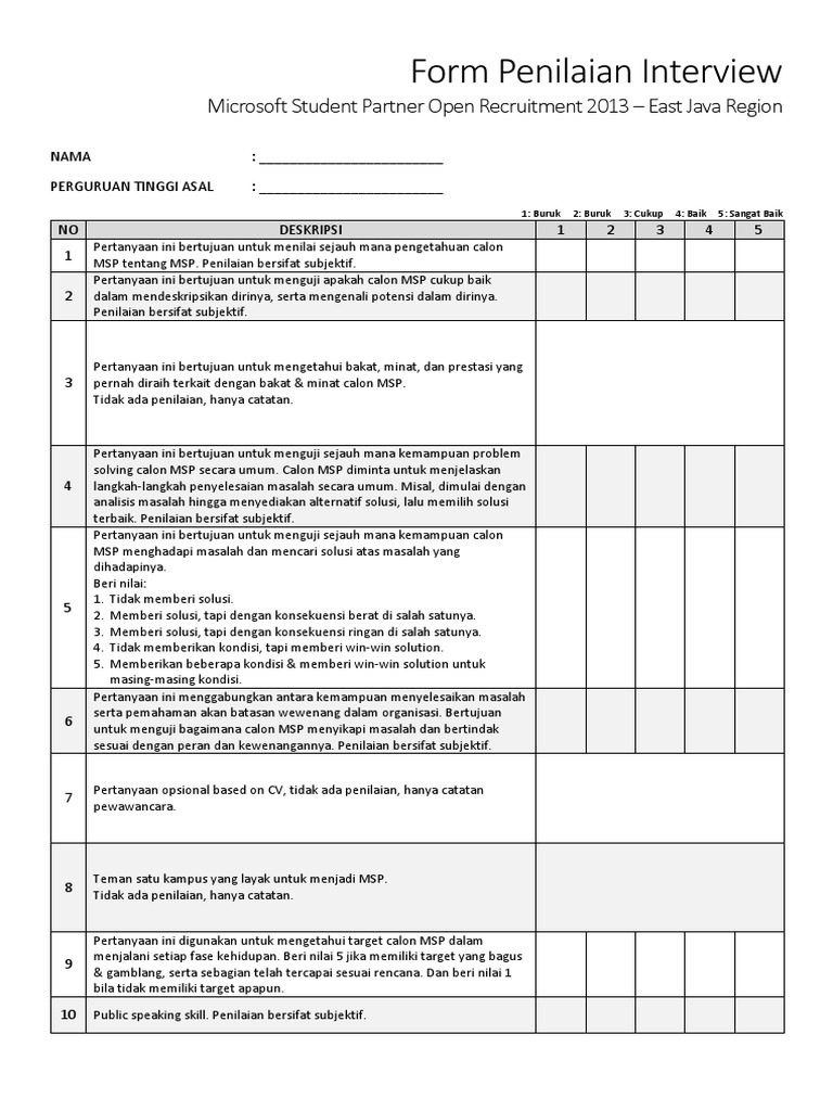 Form Penilaian Interview | PDF