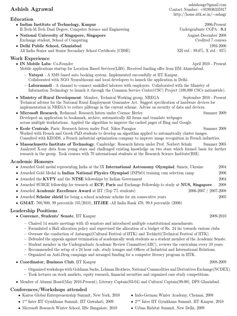 Ashish Agarwal Resume Mckinsey PDF | PDF | Further Education | Computing And Information Technology