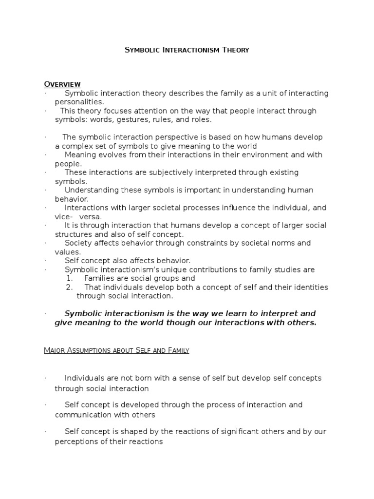 Symbolic Interactionism Theory | PDF | Self | Behavioural Sciences
