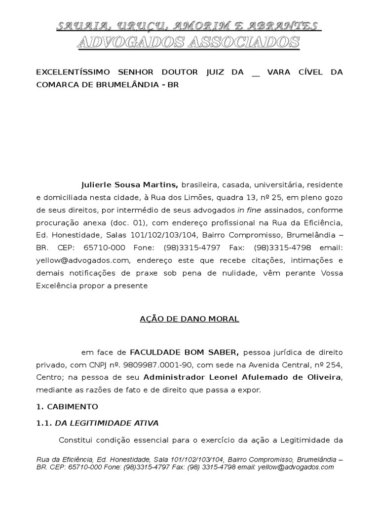 acao de dano moral.pdf | Lei das Obrigações | Moralidade acao de dano moral.pdf | Lei das Obrigações | Moralidade