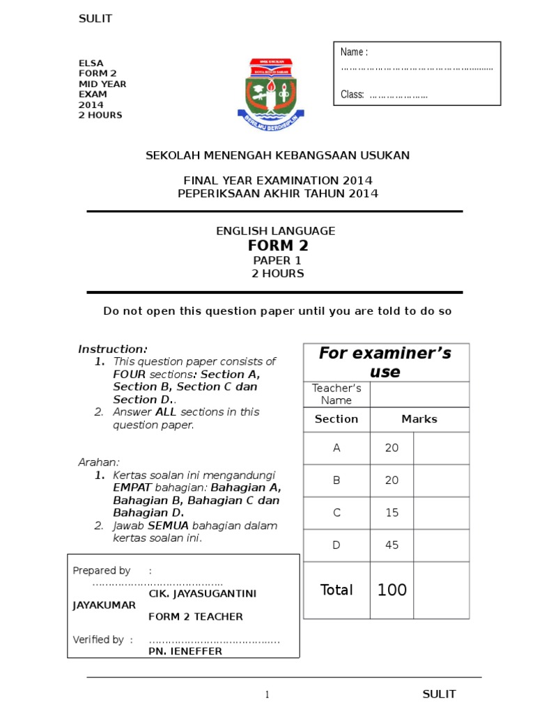 Form 2 Final Paper | PDF | Syntax | Grammar
