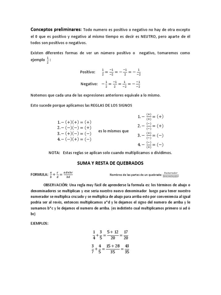 Operaciones Con Quebrados | PDF | Fracción (Matemáticas) | Entero