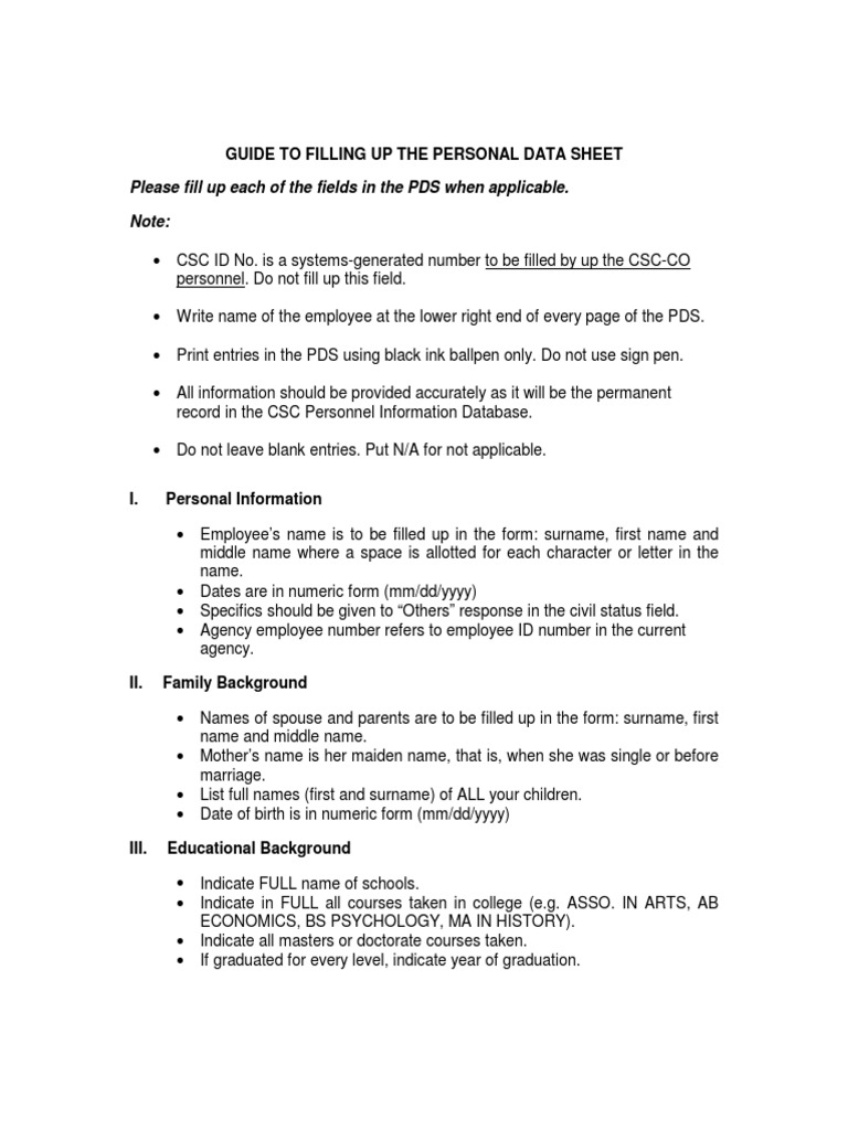 Guide To Filling Up The PDS | PDF
