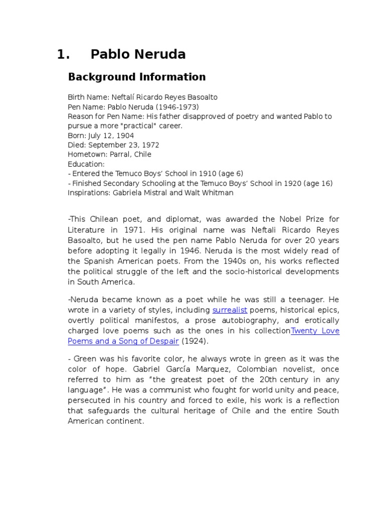 Pablo Neruda's Twenty Love Poems and a Song of Despair | PDF | Poetry