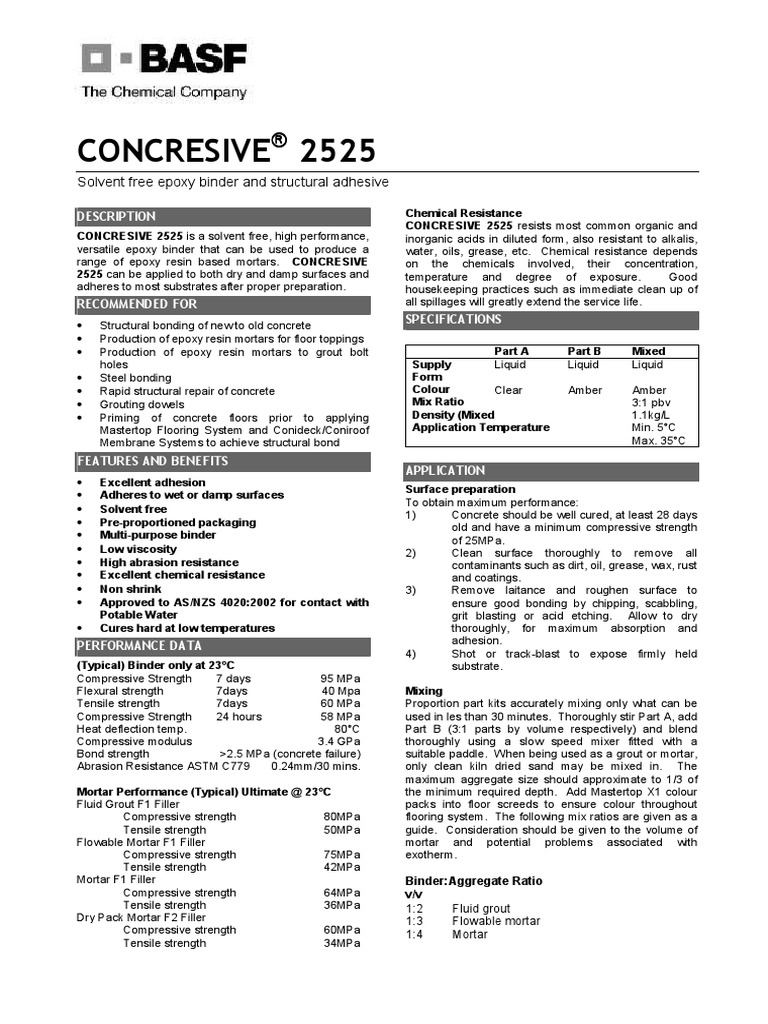BASF Concresive 2525 | PDF | Epoxy | Mortar (Masonry)