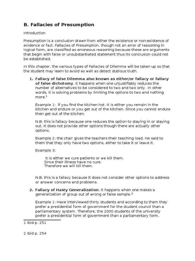 Fallacies of Presumption | PDF | Fallacy | Logic