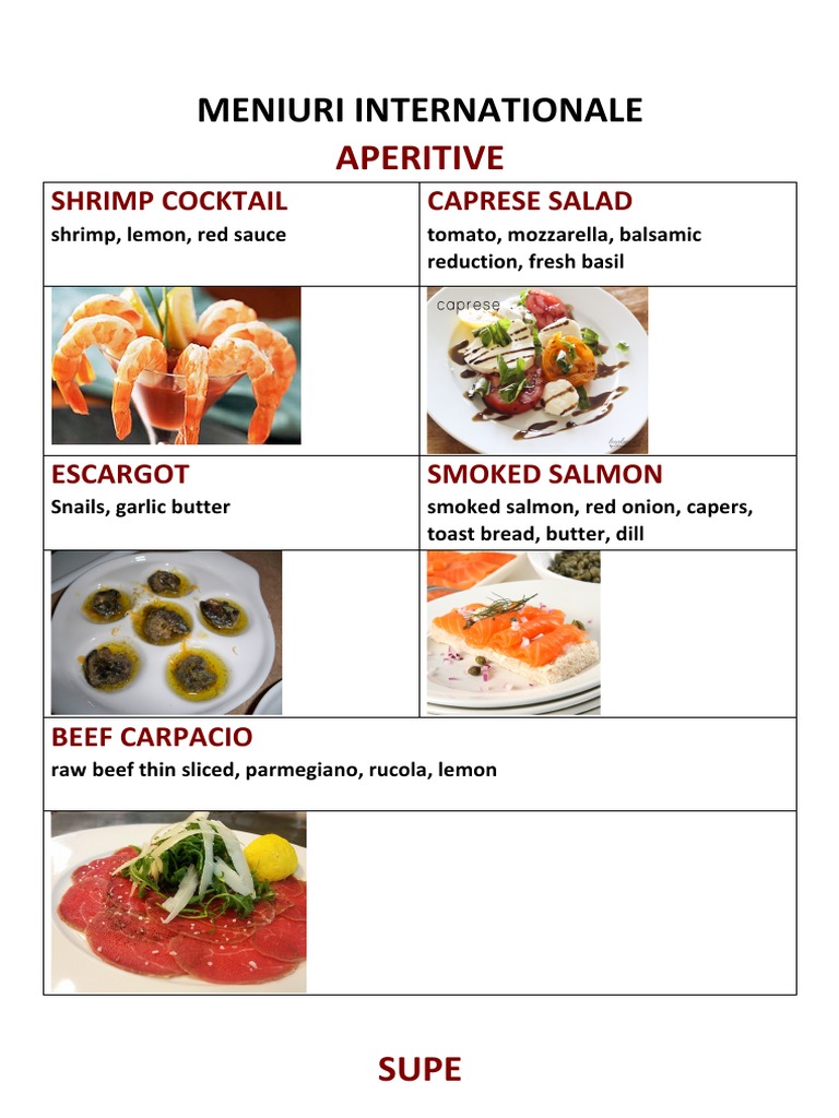 International Menu Options and Food Terminology | PDF | Salad | Food ...