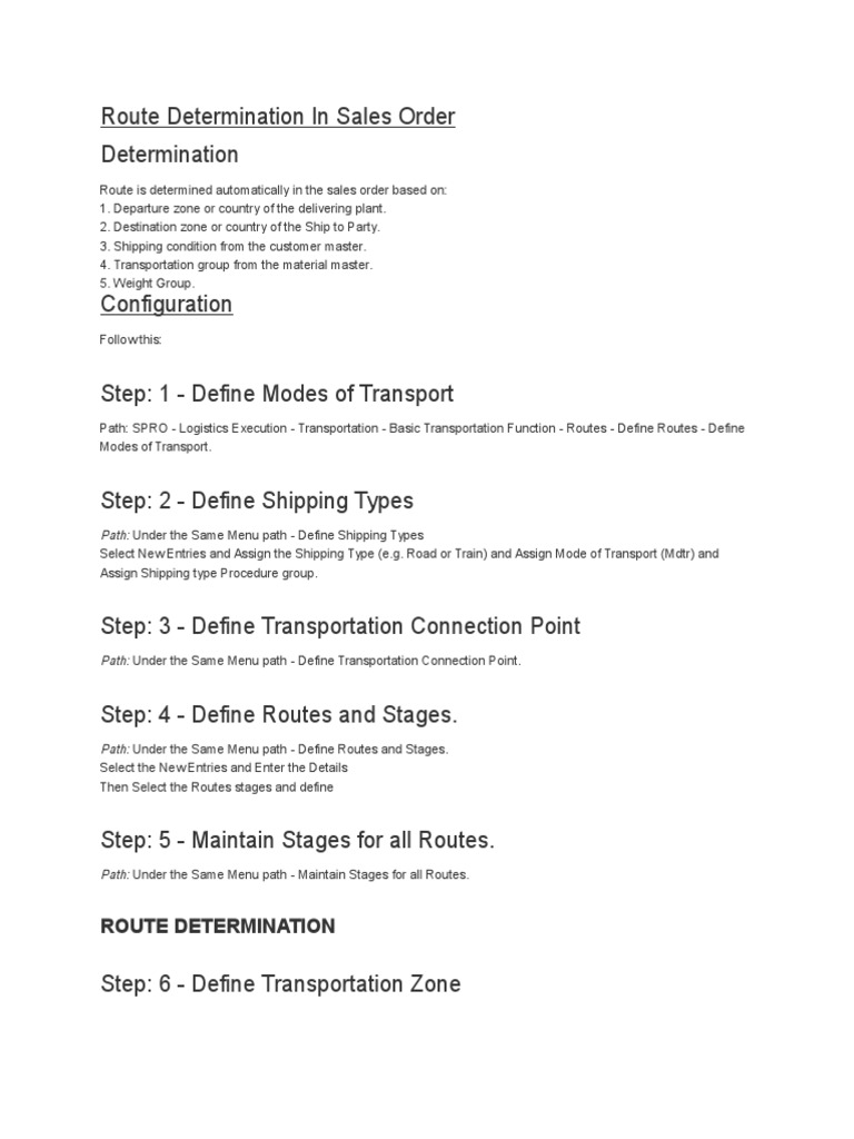 Route Determination in Sales Order | PDF | Delivery (Commerce) | Transport