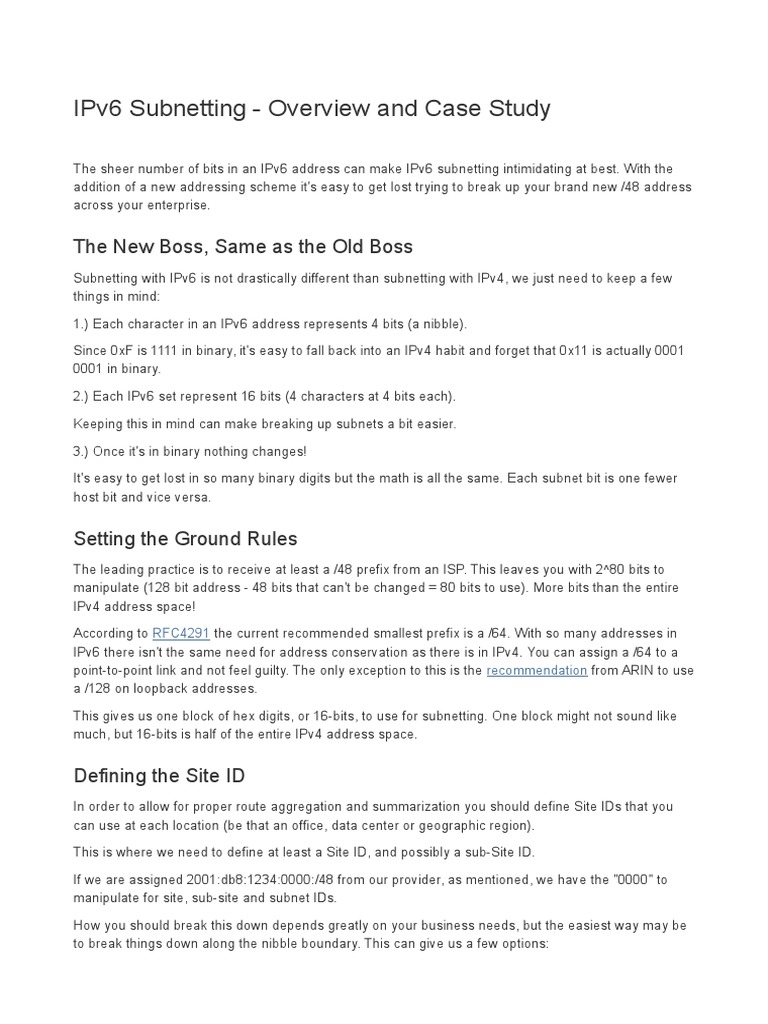 IPv6 Subnetting | PDF | I Pv6 | Computer Network