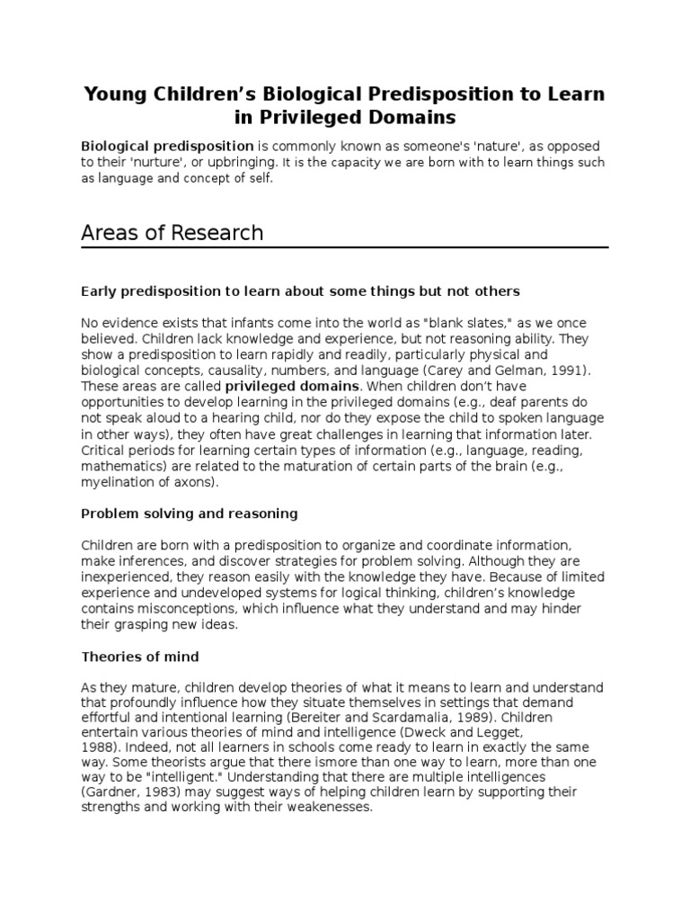Young Children's Biological Predisposition to learn in privileged ...