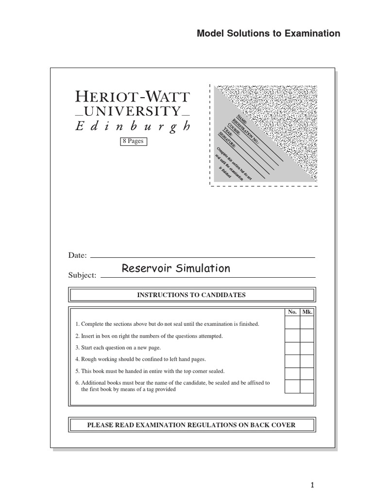 Reservoir Simulation: Model Solutions To Examination | PDF | Equations ...