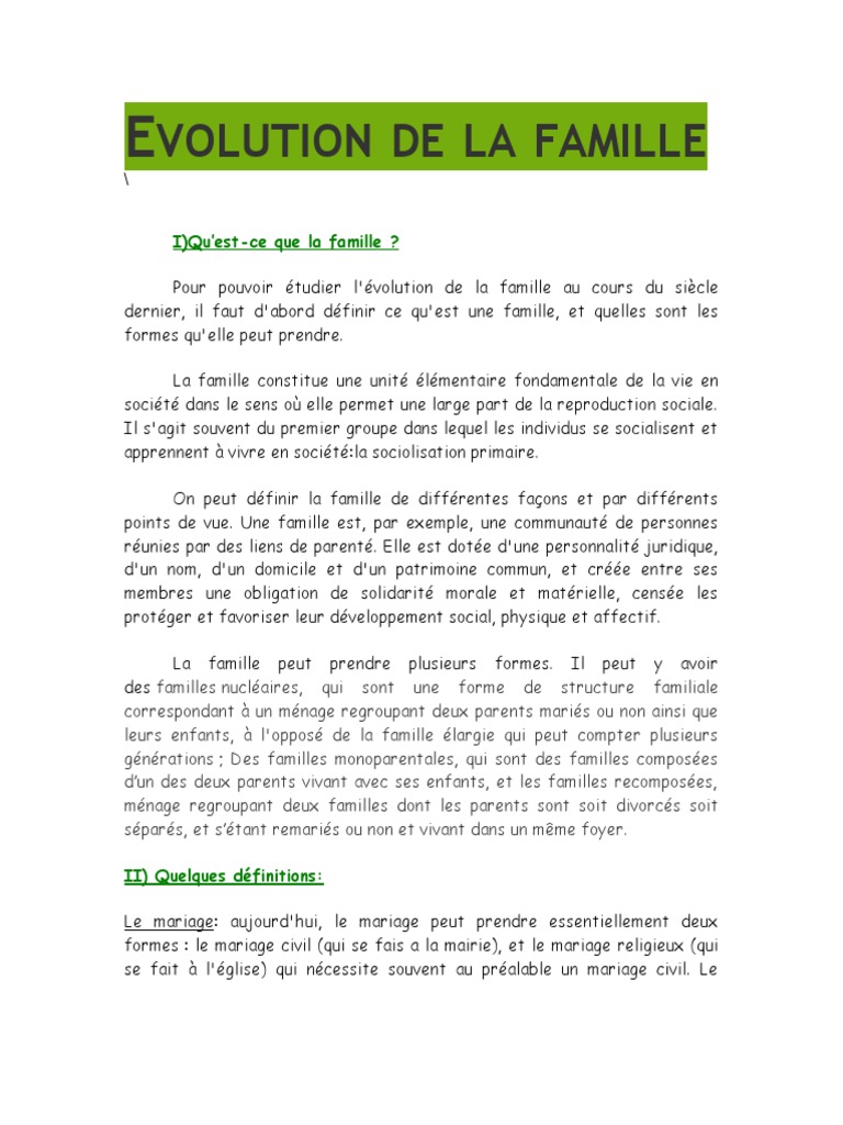 Evolution de La Famille | PDF | Famille | Mariage