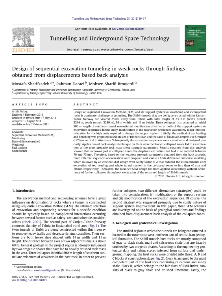 Design of Sequential Excavation Tunneling in Weak Rocks Through ...
