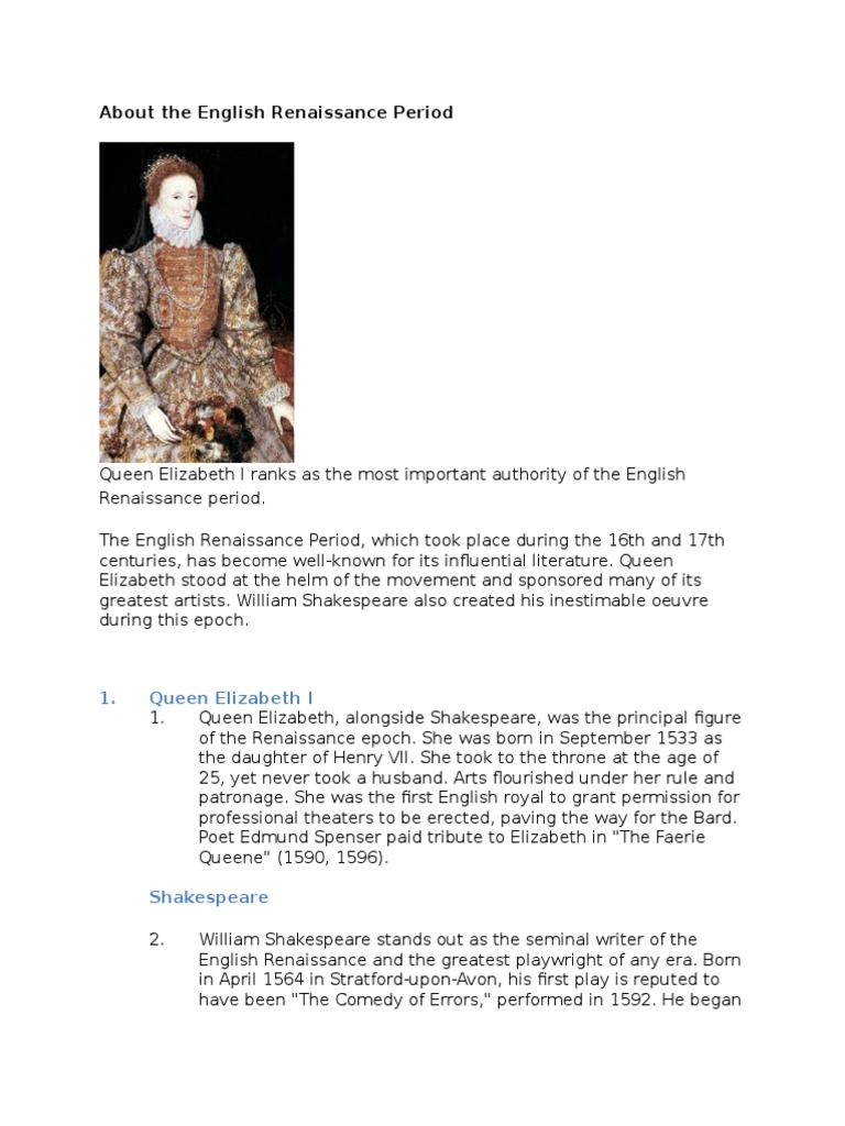 Overview of the English Renaissance | PDF | William Shakespeare ...