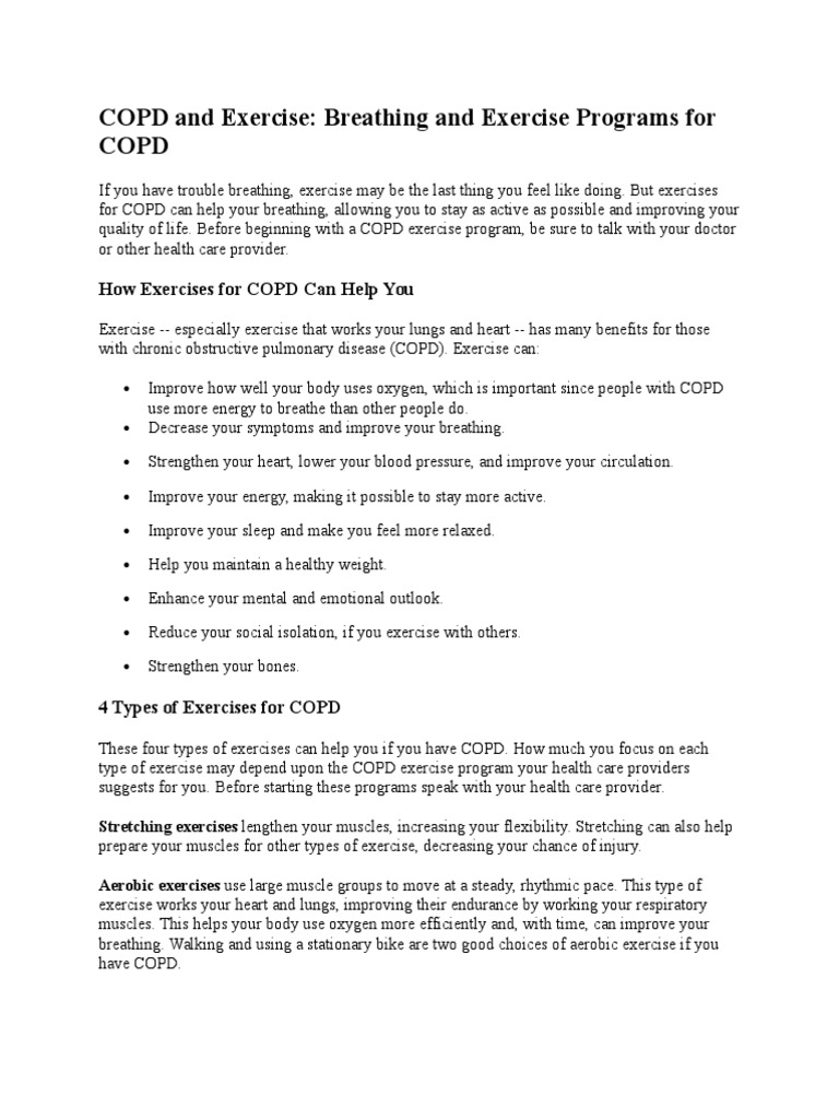 COPD and Exercise | PDF | Chronic Obstructive Pulmonary Disease ...
