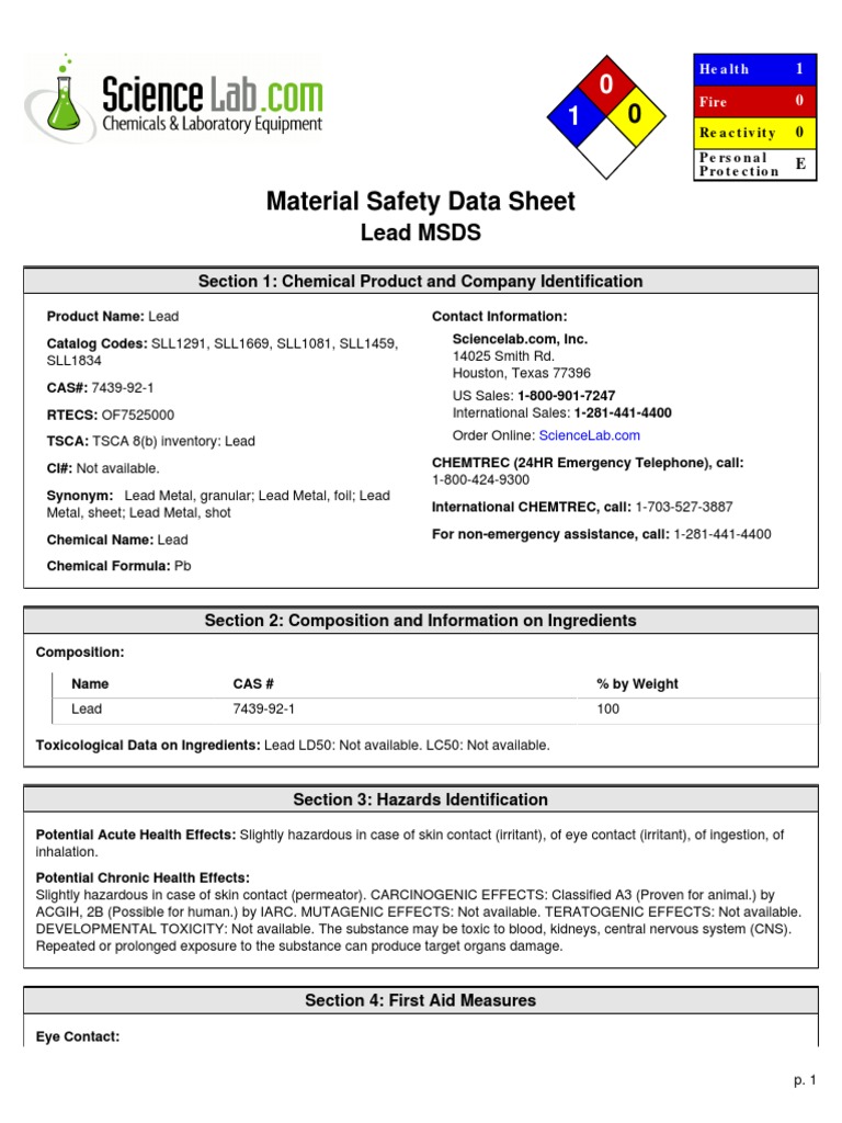 Msds PB | PDF