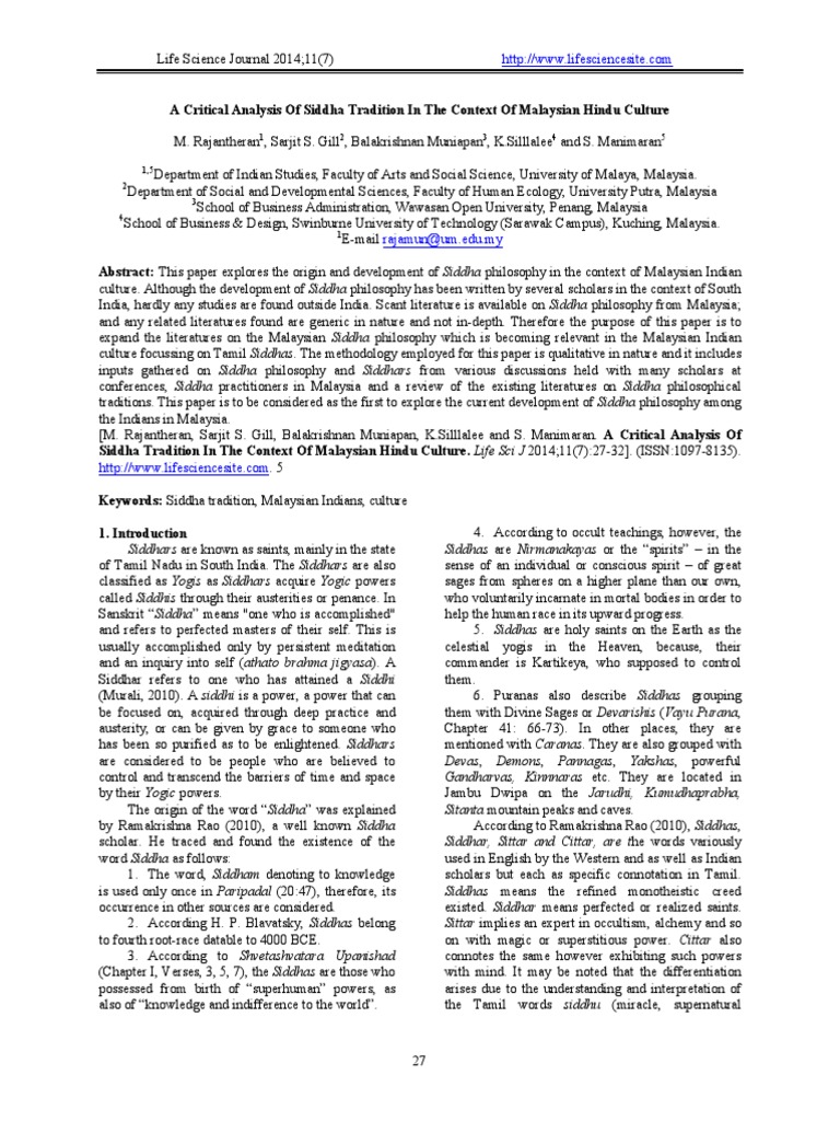Siddha Tradition in Malaysian Hinduism | PDF | Malaysia | Nondualism