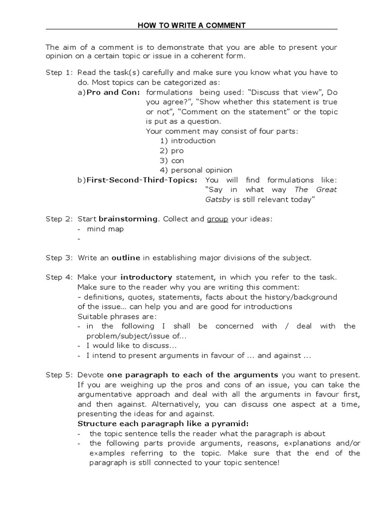 How To Write A Comment | PDF | Argument | Logic