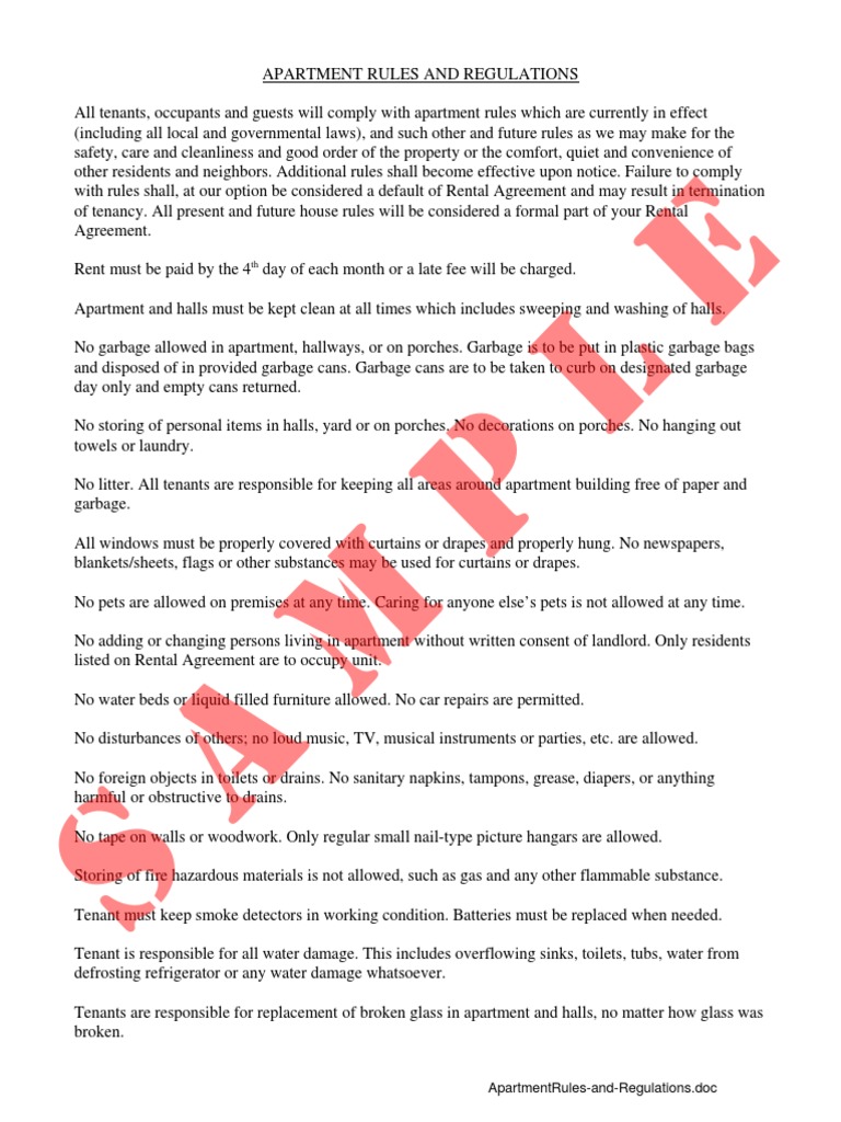 Apartment Rules and Regulations Guide | PDF | Leasehold Estate | Lease