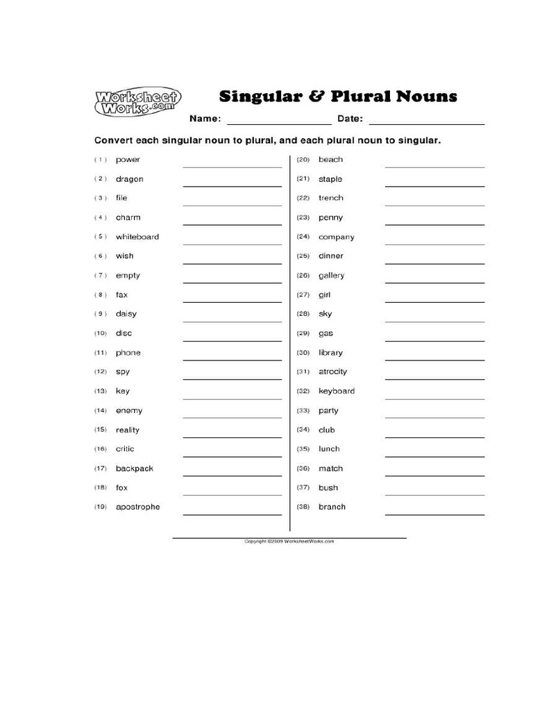Singular N Plural Exercises | PDF