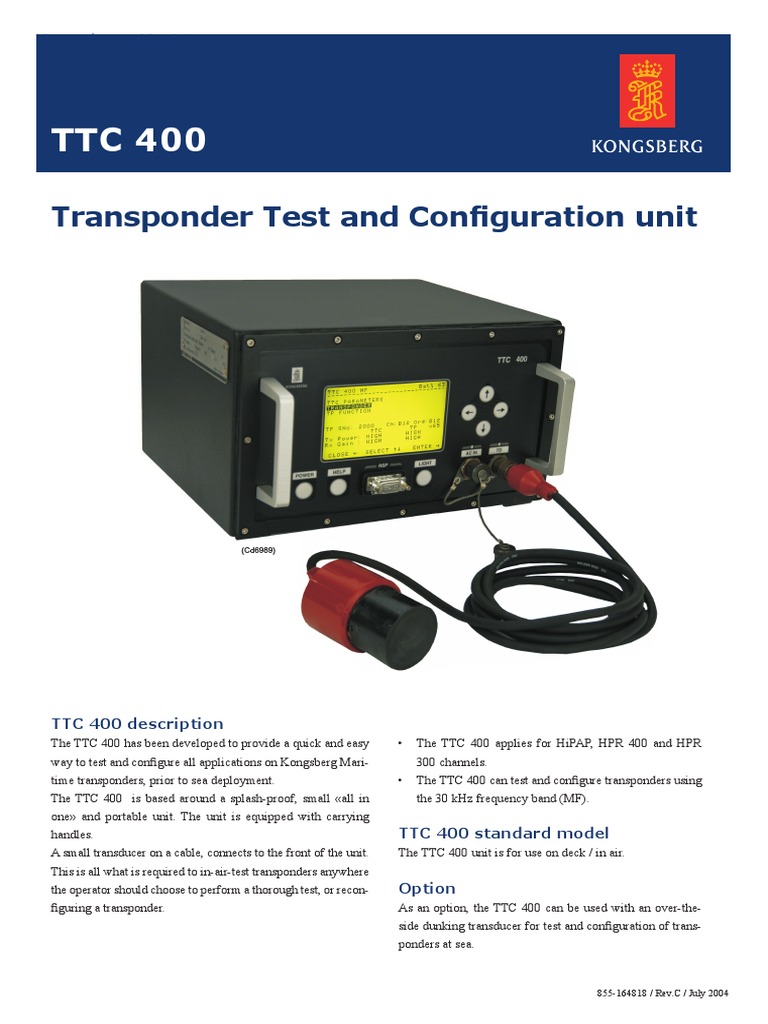 Transponder Test and Configuration Unit: Kongsberg Maritime | PDF ...