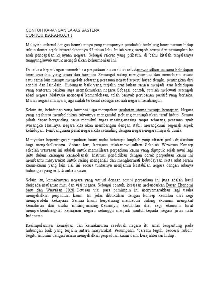 Contoh Karangan Laras Sastera | PDF Contoh Karangan Laras Sastera | PDF