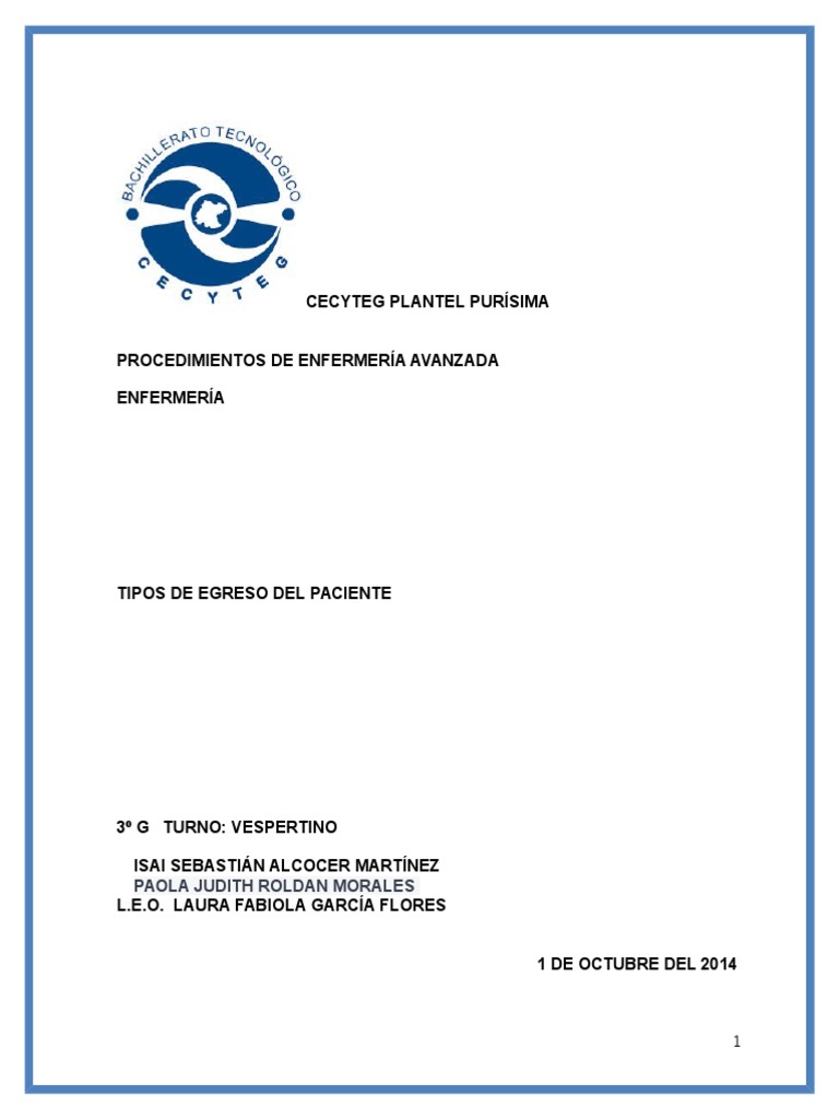 Egreso Del Paciente | PDF | Hospital | Enfermería