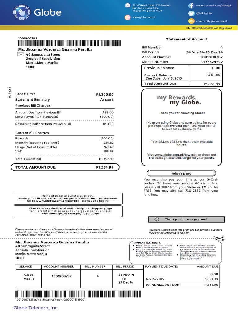 Globe Bill | PDF | Text Messaging | Internet