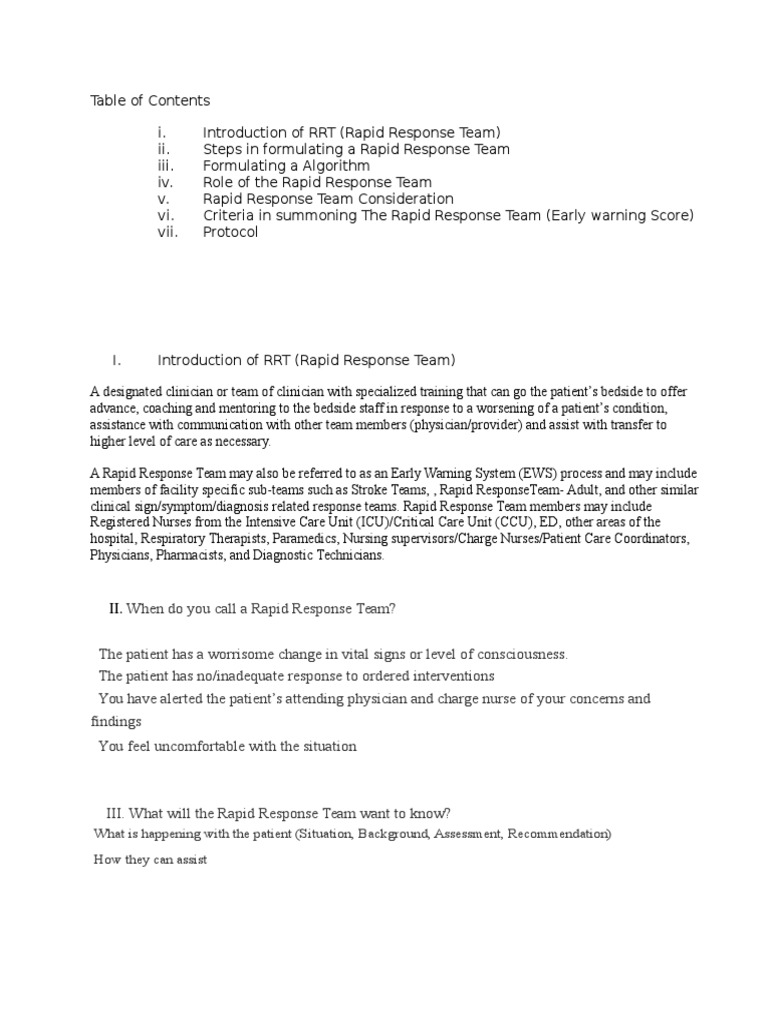 Rapid Response Team Protocol Overview | PDF | Intensive Care Medicine ...