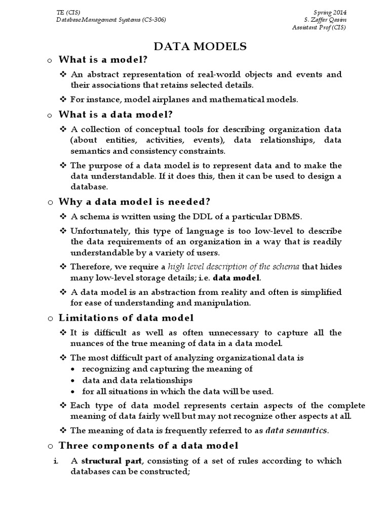 DataModels Slides | PDF | Data Model | Conceptual Model