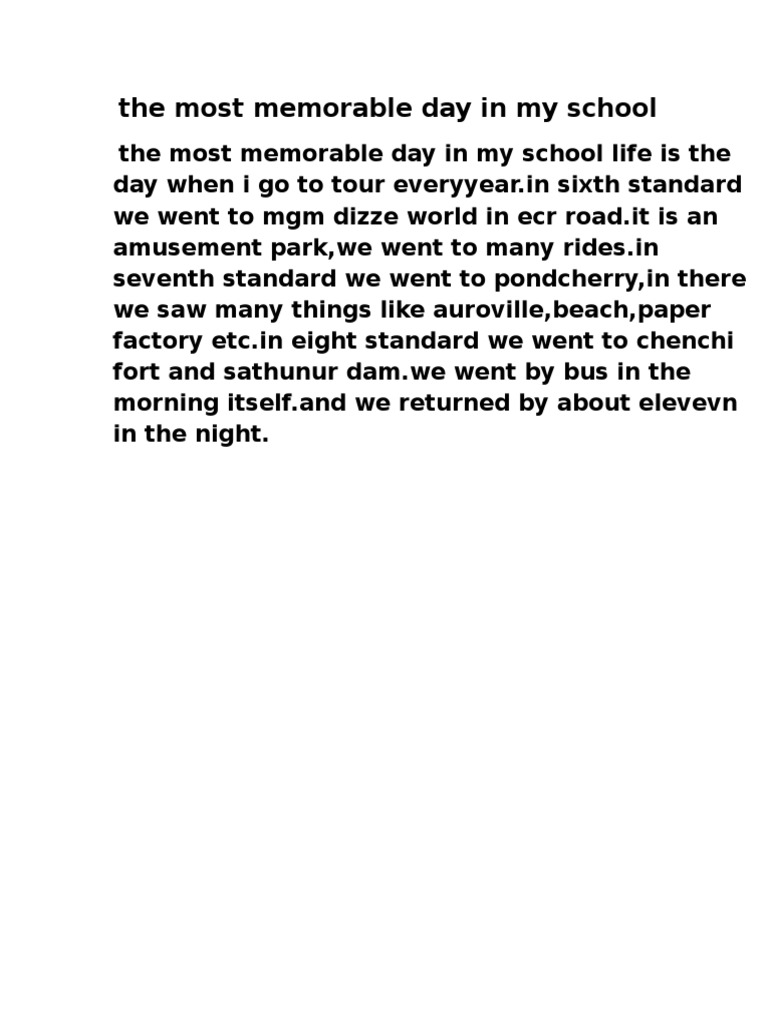 The Most Memorable Day in My School | PDF | Travel | Art