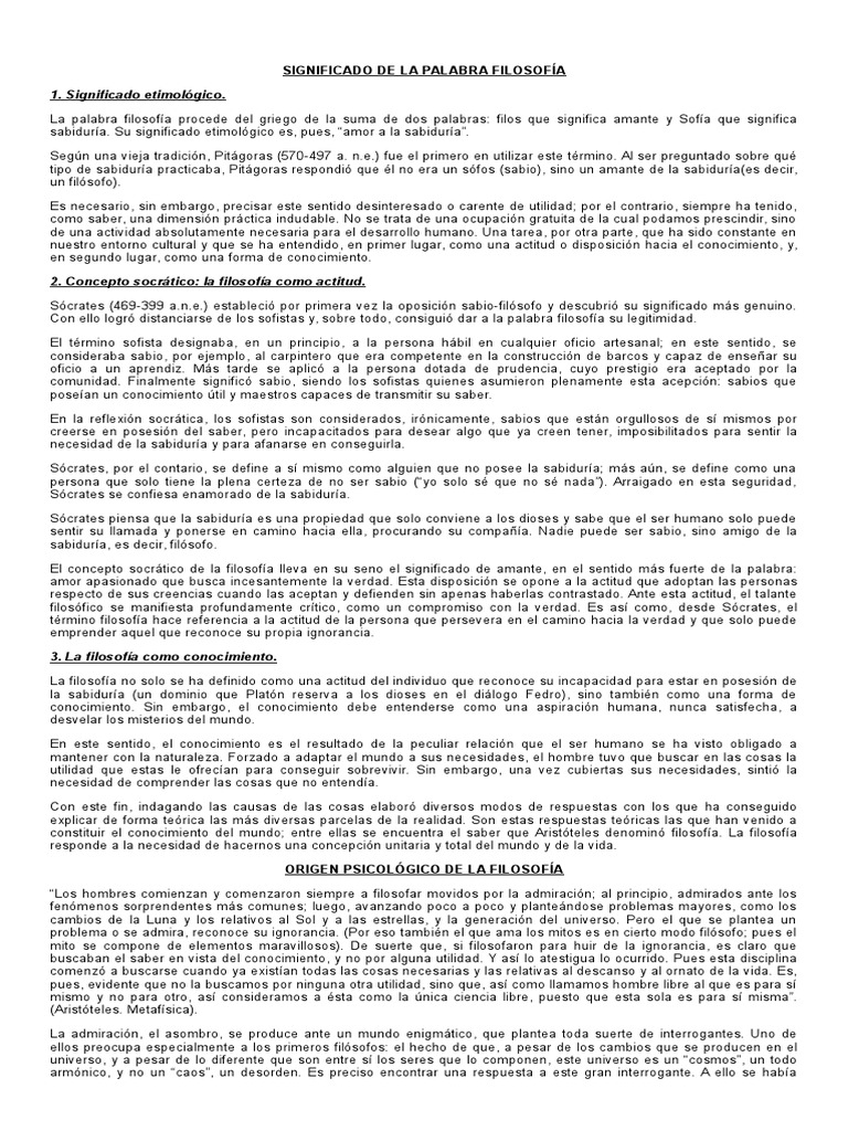 Significado de La Palabra Filosofía | PDF | Metafísica | Conocimiento