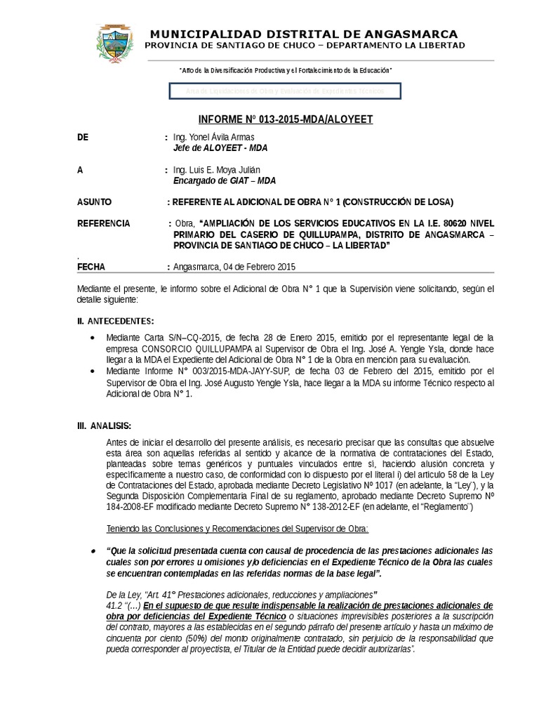 Informe #13 - Respuesta A Solicitud de Adicional de Obra | PDF | Pena capital | Regulación
