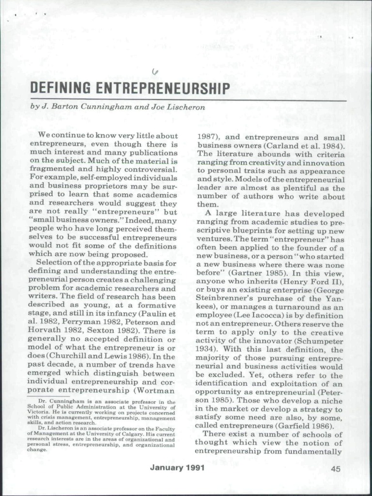 Defining Entrepreneurship - Competing Perspectives | PDF ...