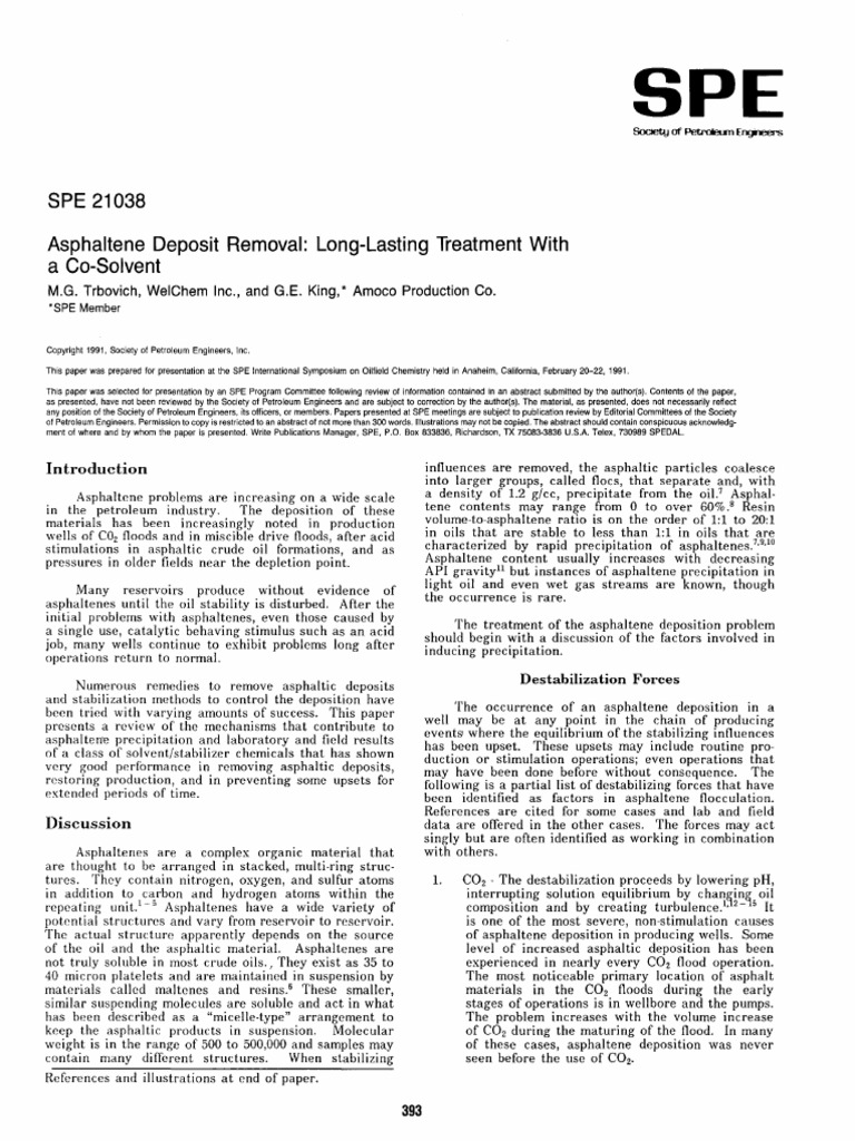 Asphaltene Deposit Removal Long-Lasting Treatment With A CO-SOLVENT ...