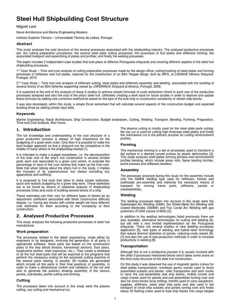 Cost Estimation Ship Construction | Download Free PDF | Structural ...